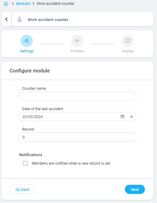 Work accident counter